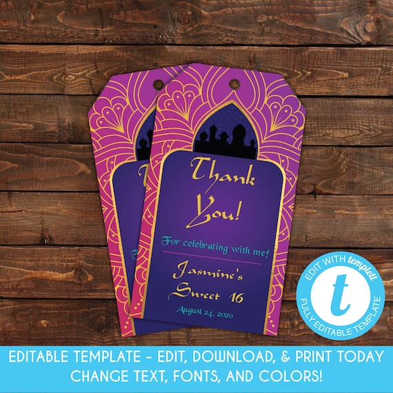 EDITABLE Arabian Nights Birthday Party Favor Tags Moroccan - Etsy