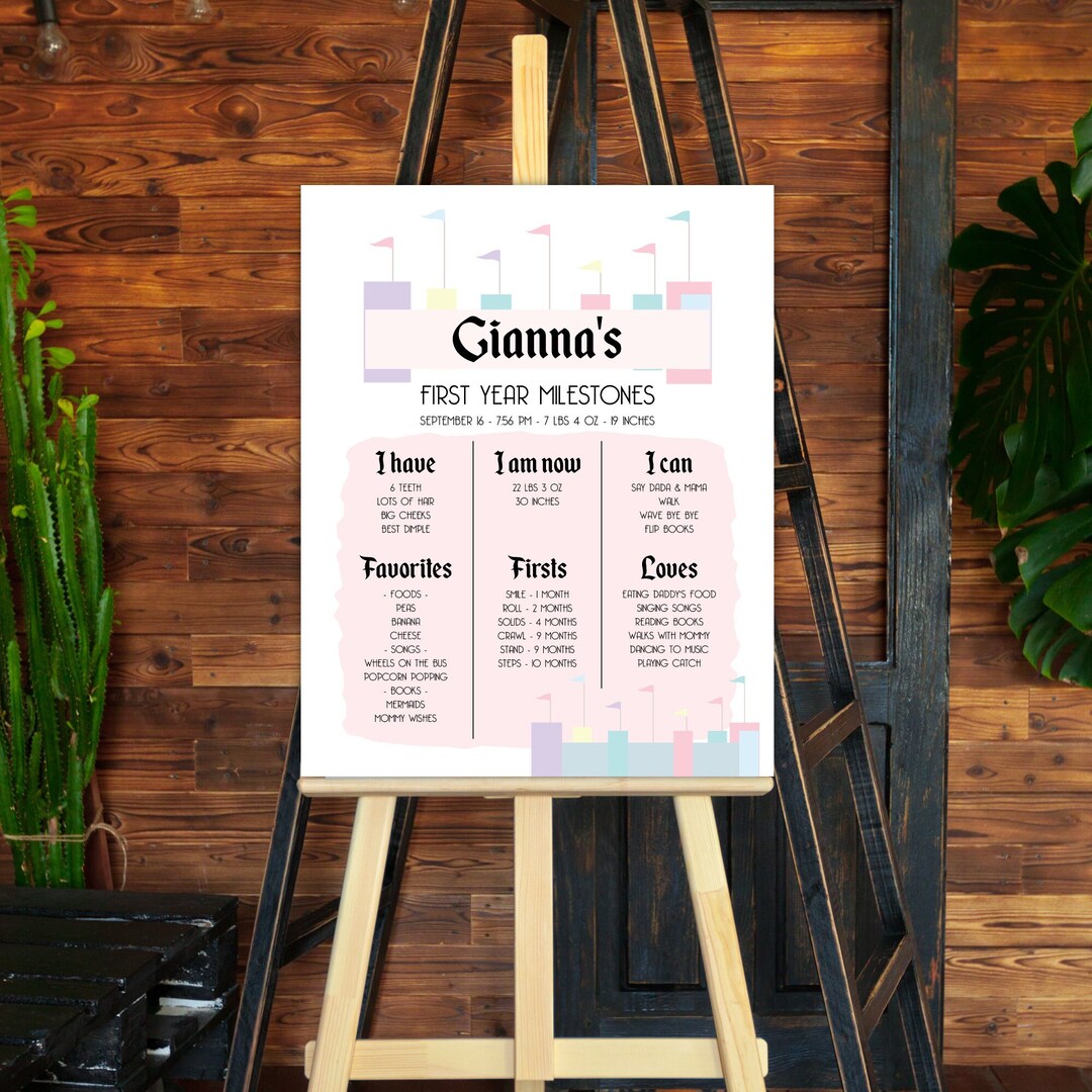 EDITABLE Baby Milestone Sign 16x20 Vintage Theme Park Birthday Poster ...