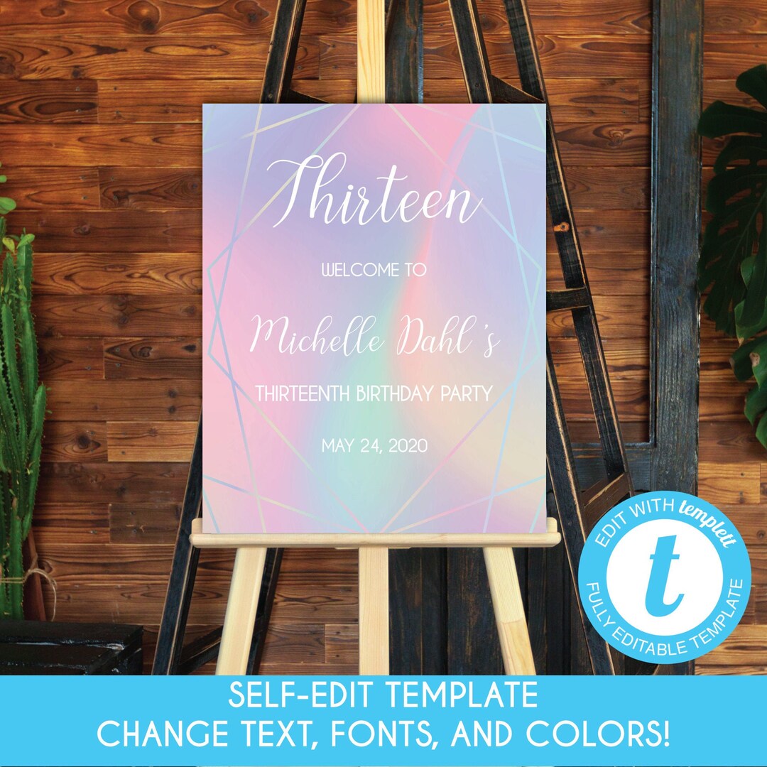 EDITABLE Pastel Geometric Birthday Welcome Sign 16x20 Rainbow Birthday ...