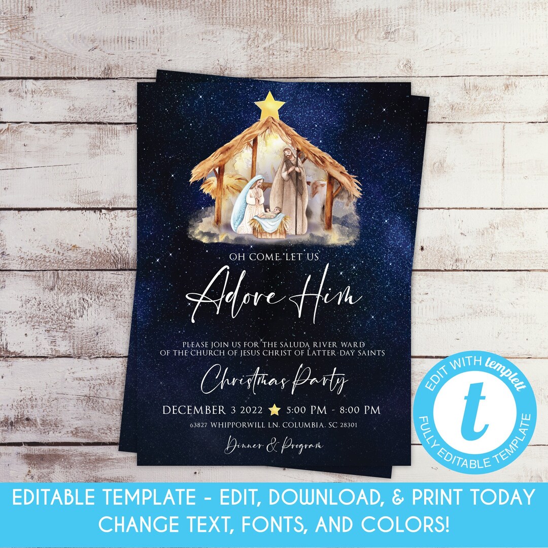EDITABLE Nativity Christmas Party Invitation Religious - Etsy