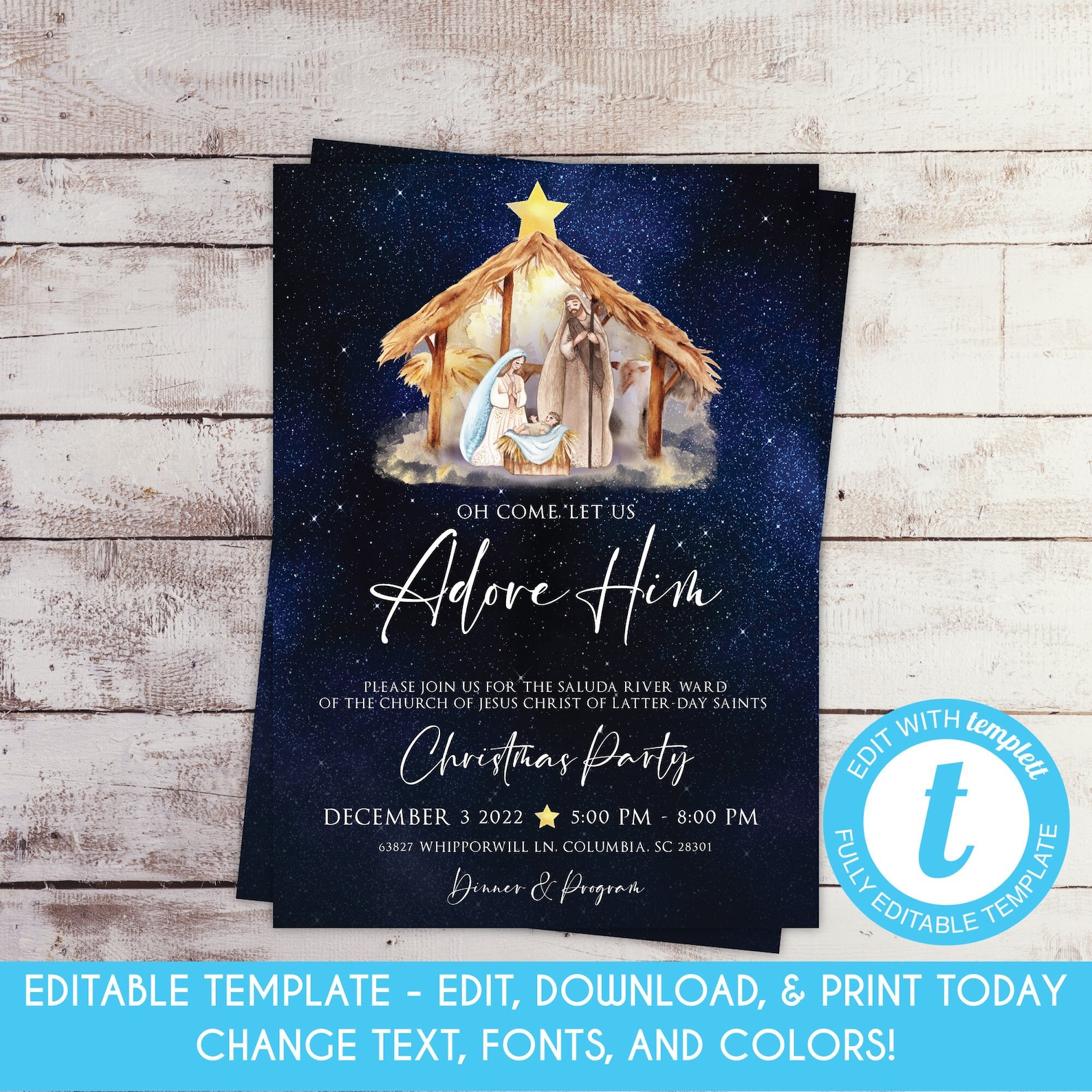 EDITABLE Nativity Christmas Party Invitation Religious - Etsy