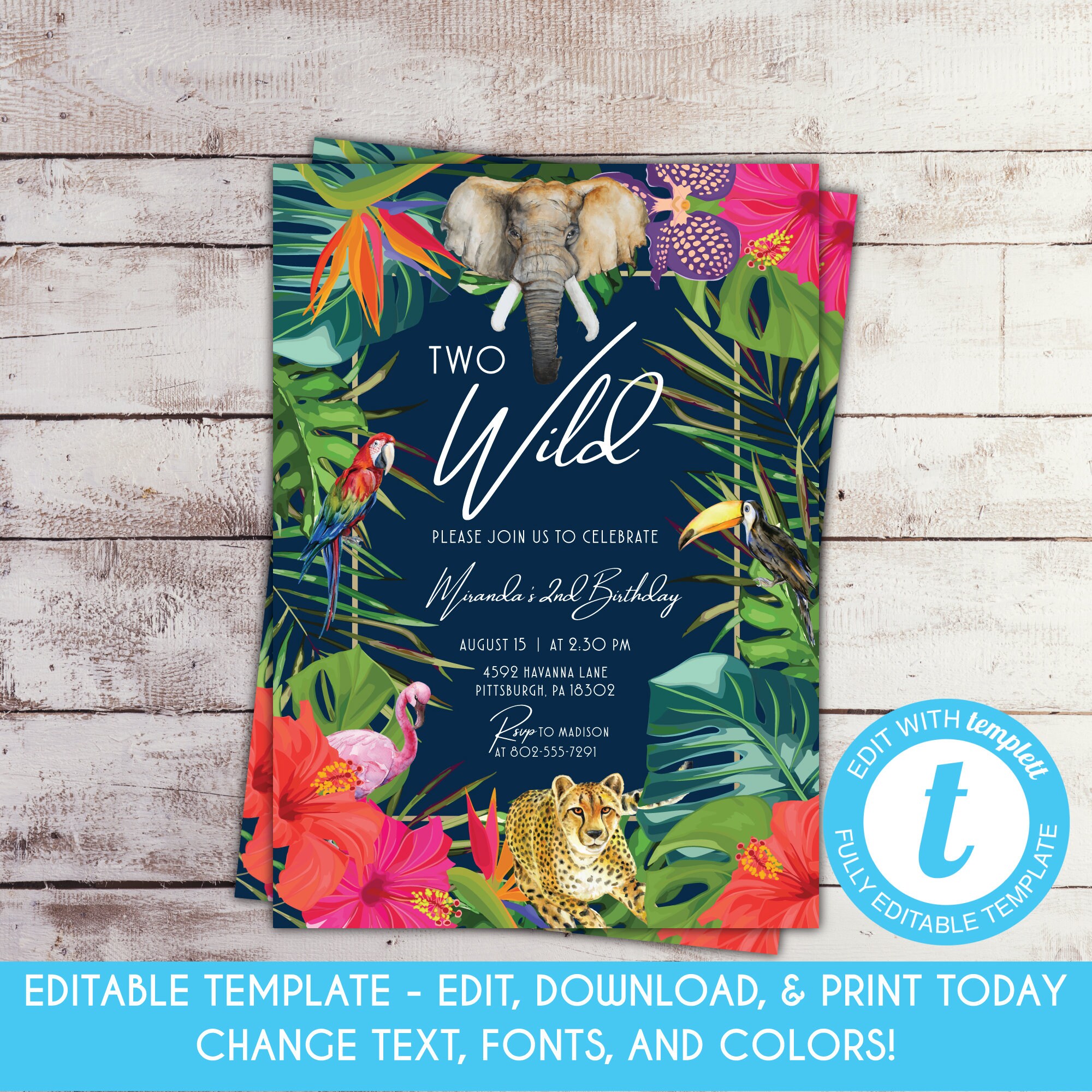 Editable Rainforest Birthday Welcome Sign: Two Wild Party (24x36) - Etsy