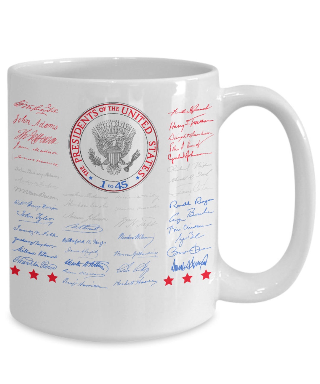 US Presidents 1 to 45 Signature Coffee Mug From Washington to Trump ...