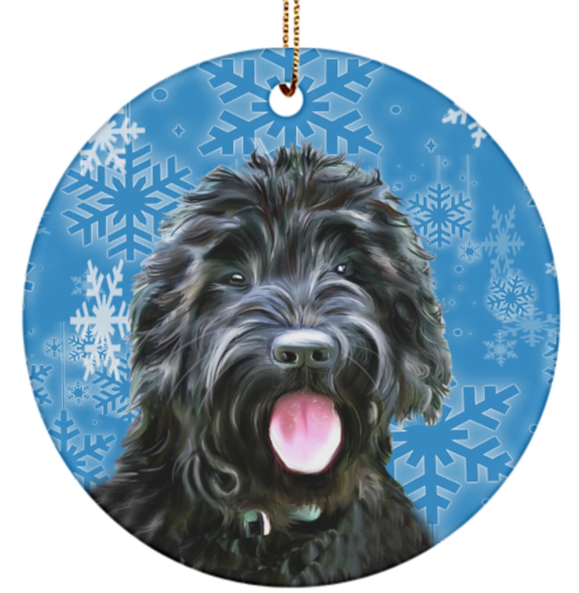 BLACK GOLDENDOODLE CHRISTMAS Tree Stocking Ornaments Round 3" Porcelain ...