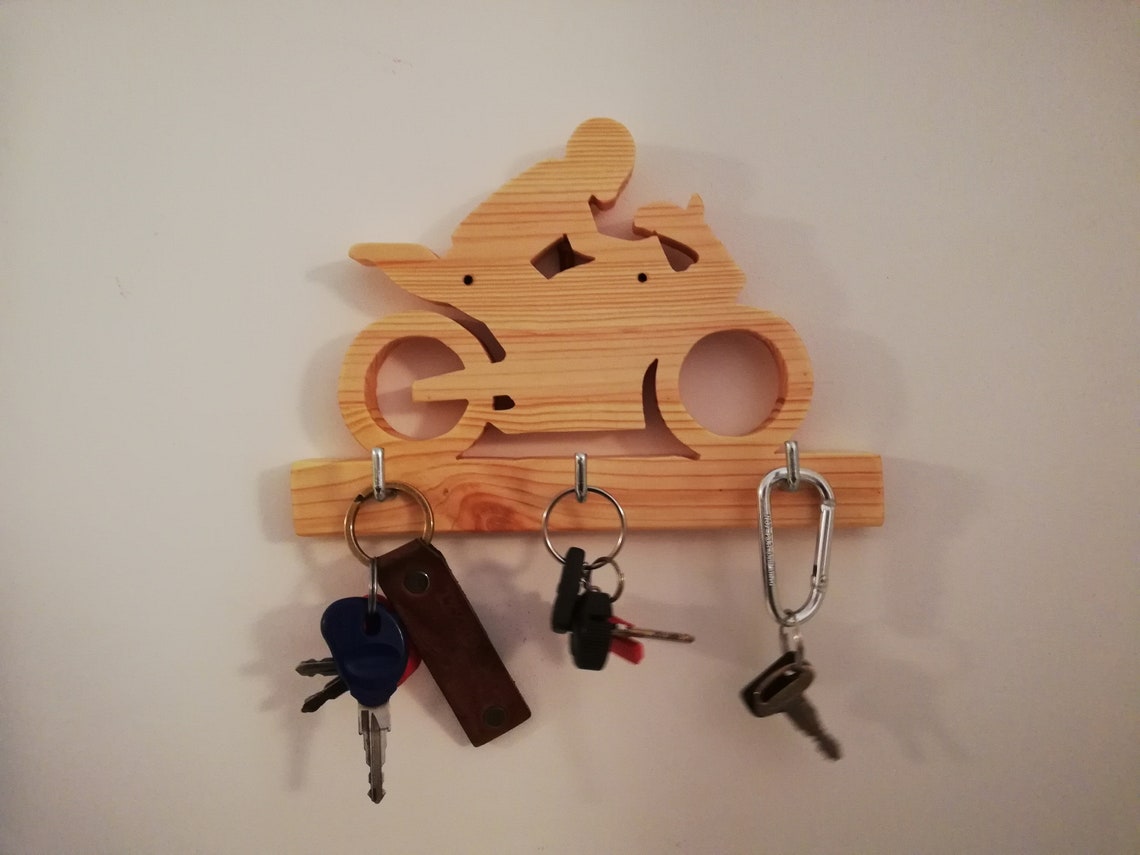 Handmade Wooden Wall Mount Motorcycle Key Holder Woodyfact | Etsy