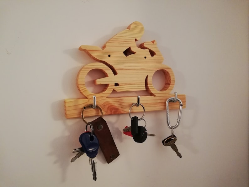 Handmade Wooden Wall Mount Motorcycle Key Holder Woodyfact | Etsy