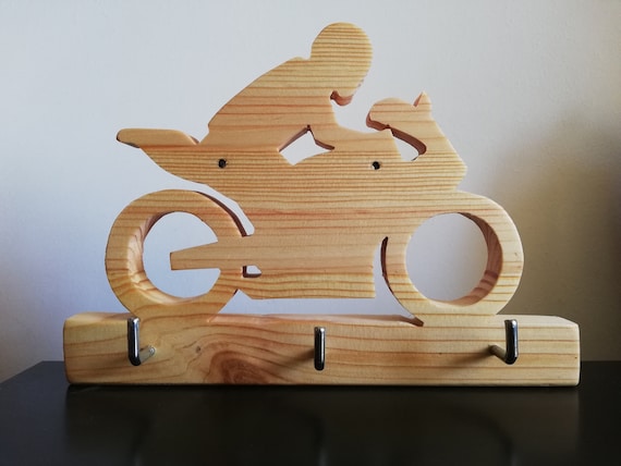 Handmade Wooden Wall Mount Motorcycle Key Holder Woodyfact | Etsy