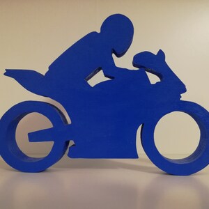 Wooden BLUE Motorcycle Rider Figure, Handmade Gift! Woodyfact Wooden ...