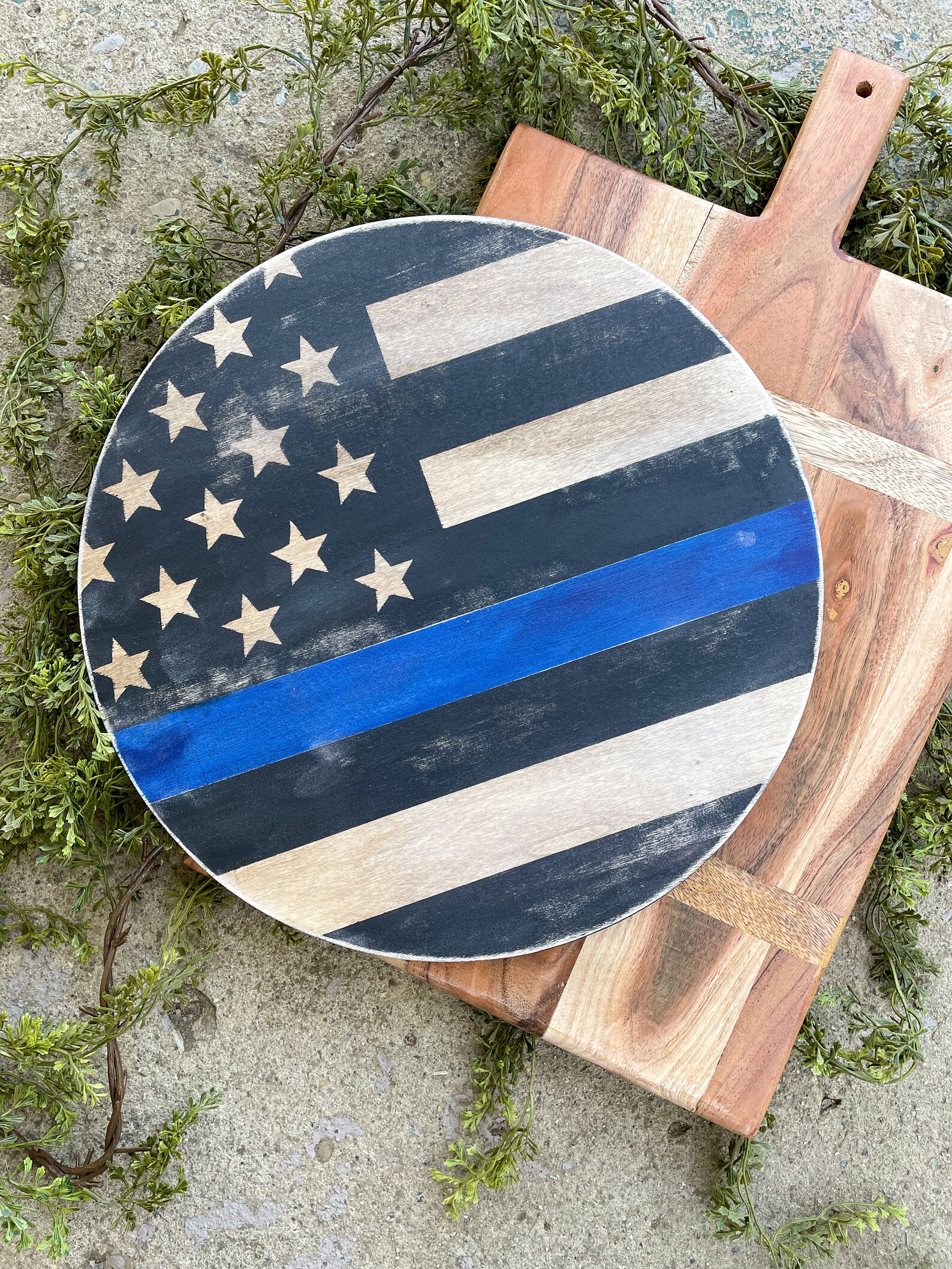 American Flag Wooden Sign / Patriotic Round Flag Sign / Thin Blue Line ...