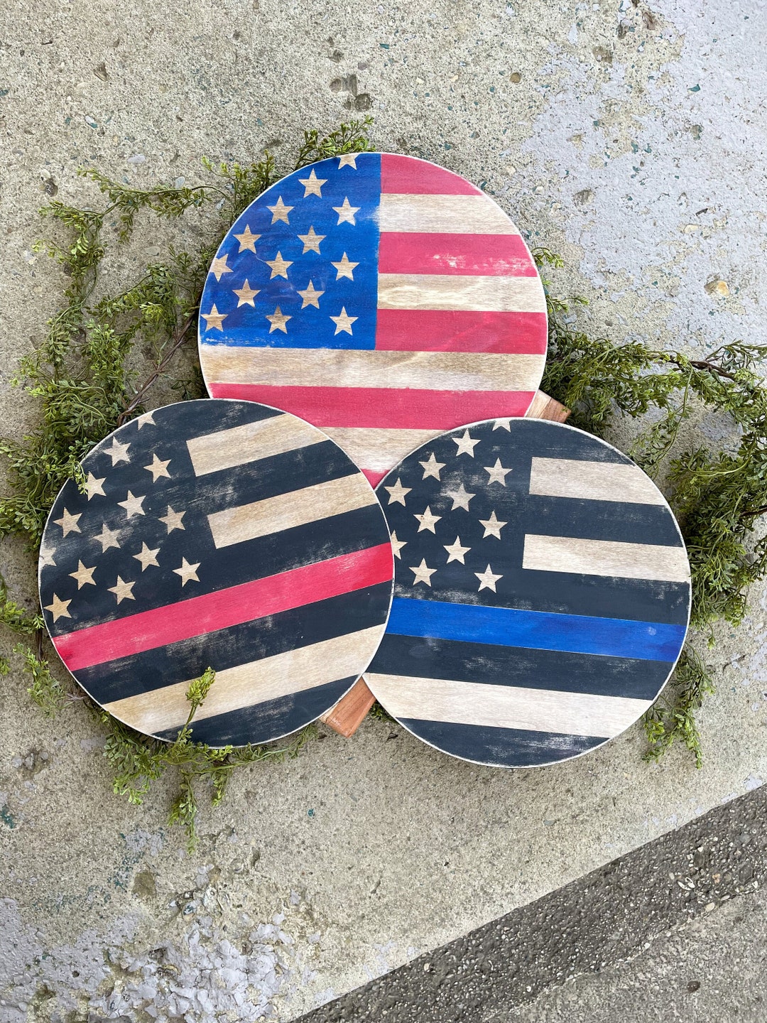 American Flag Wooden Sign / Patriotic Round Flag Sign / Thin Blue Line ...