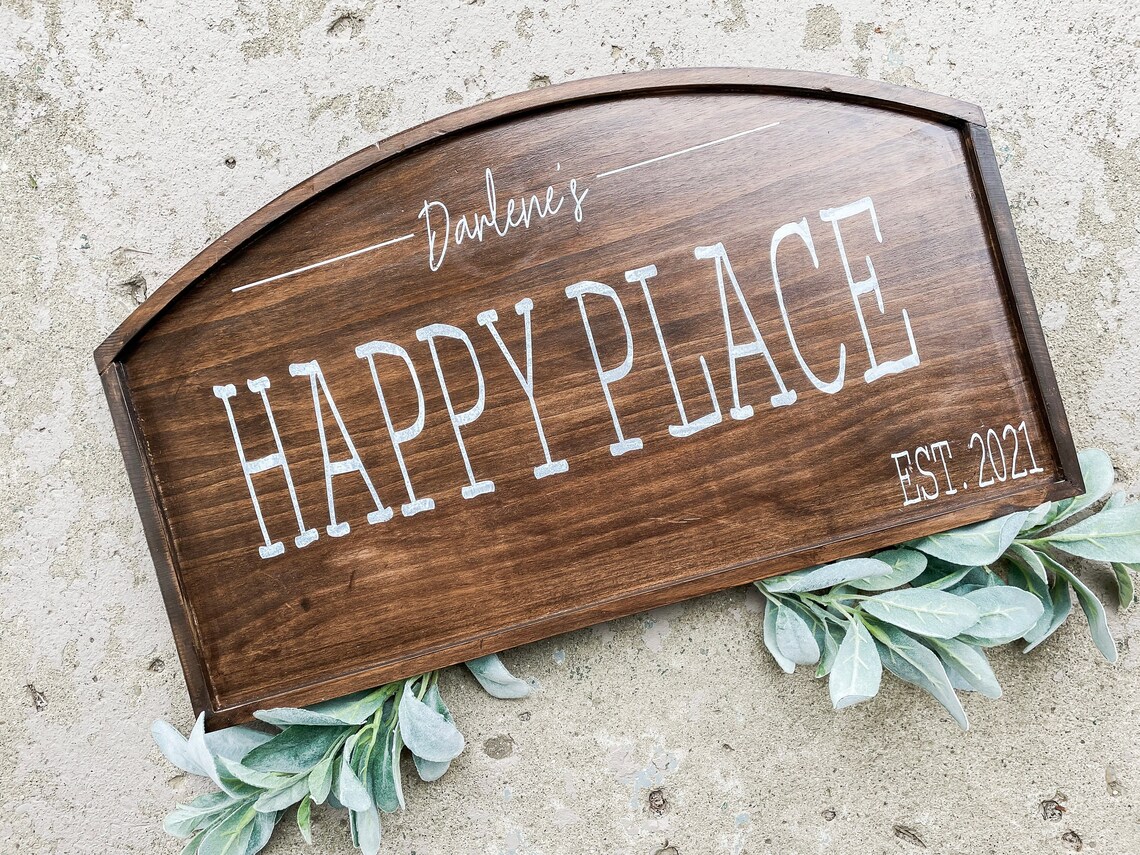 Handmade House Decor / Farmhouse Sign / Custom Happy Place | Etsy