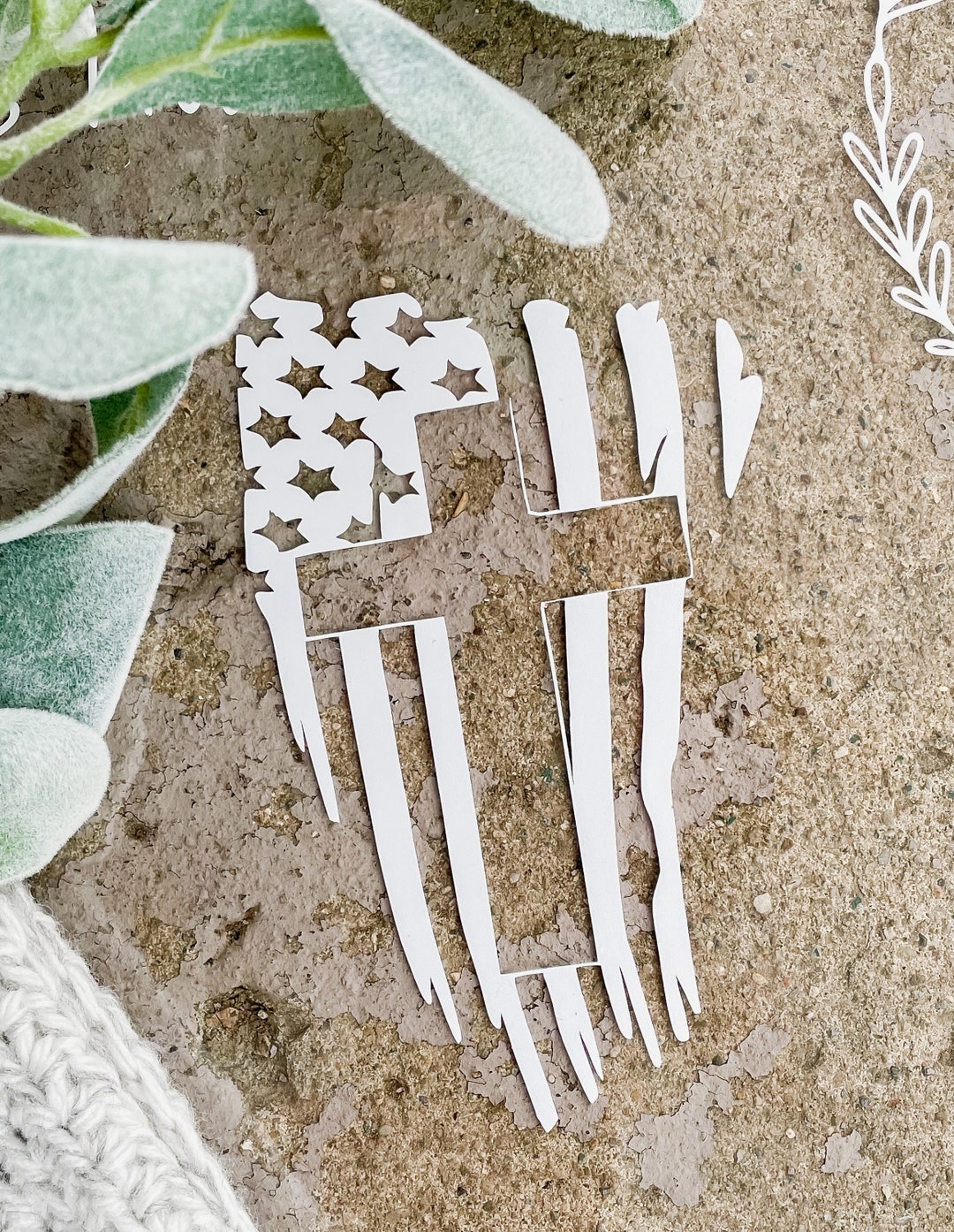 Tattered American Flag With Cross Car Decal / American Flag Decal ...