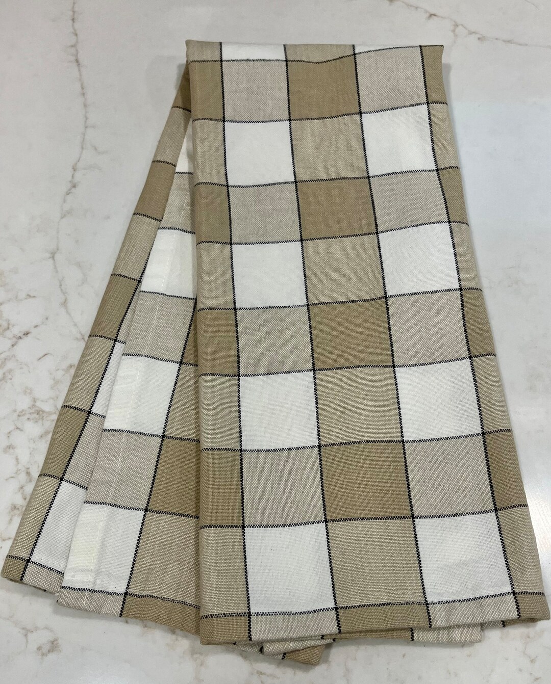 Tan, White, and Black Windowpane Cotton Dish Towel, Cotton Hand Towel ...