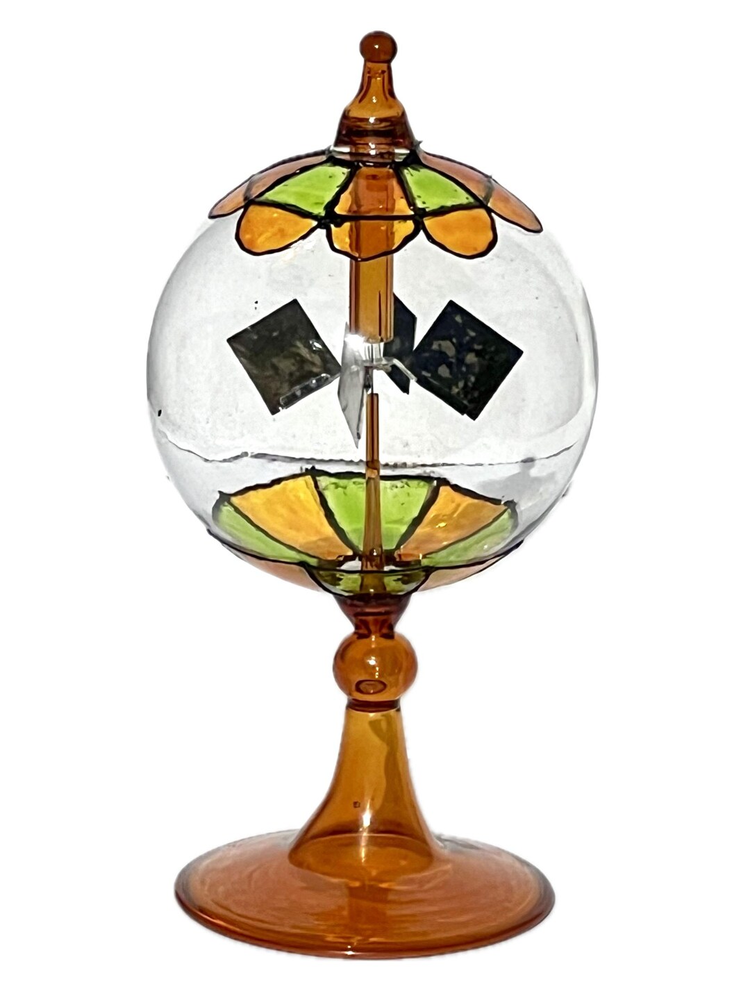 Unique Handcrafted Stained Glass Radiometer, Orange and Green Sunflower ...