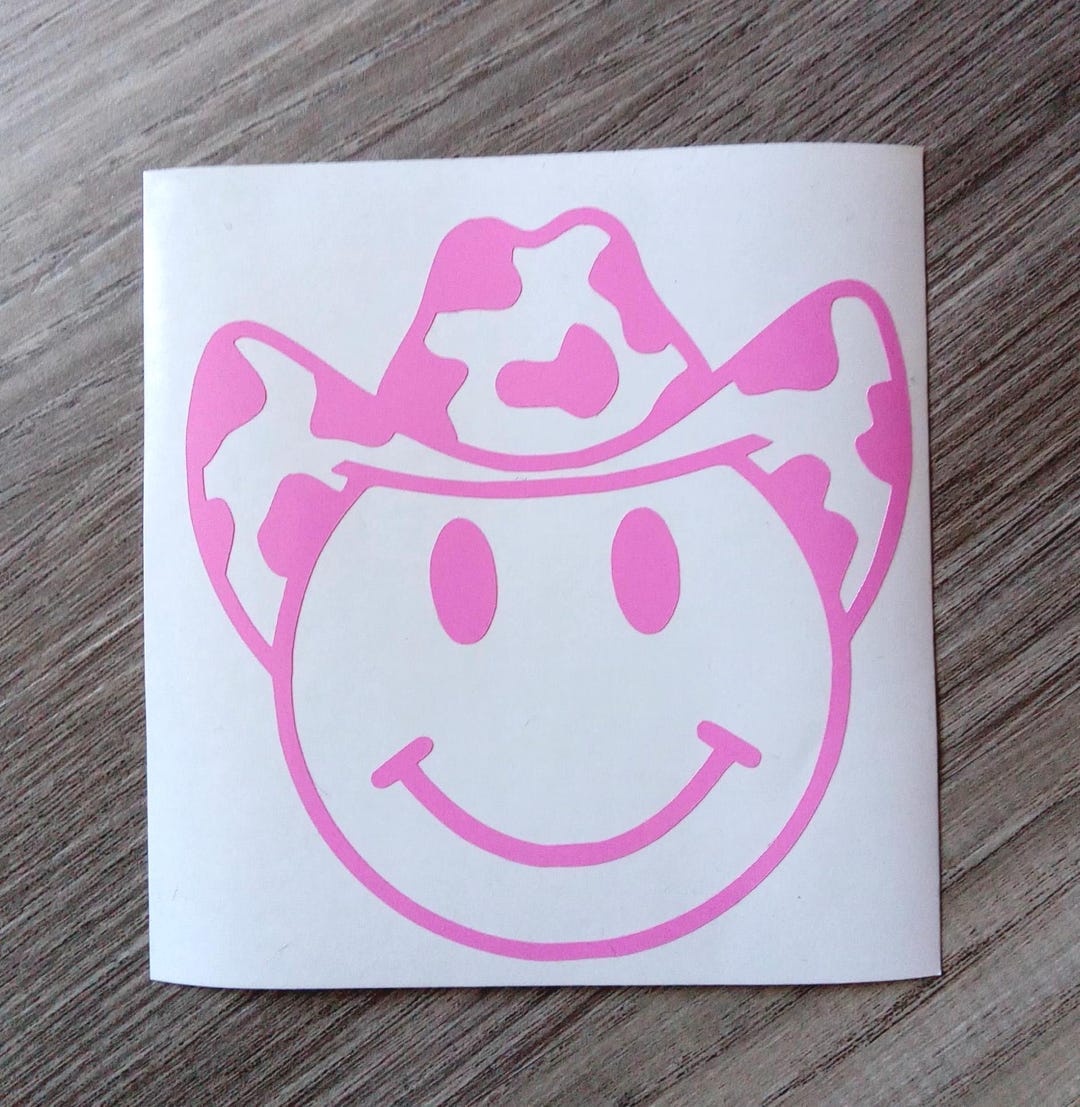 Smiley Face Cowboy Hat Vinyl Decal, Car Window Decal, Smile, Cowboy ...