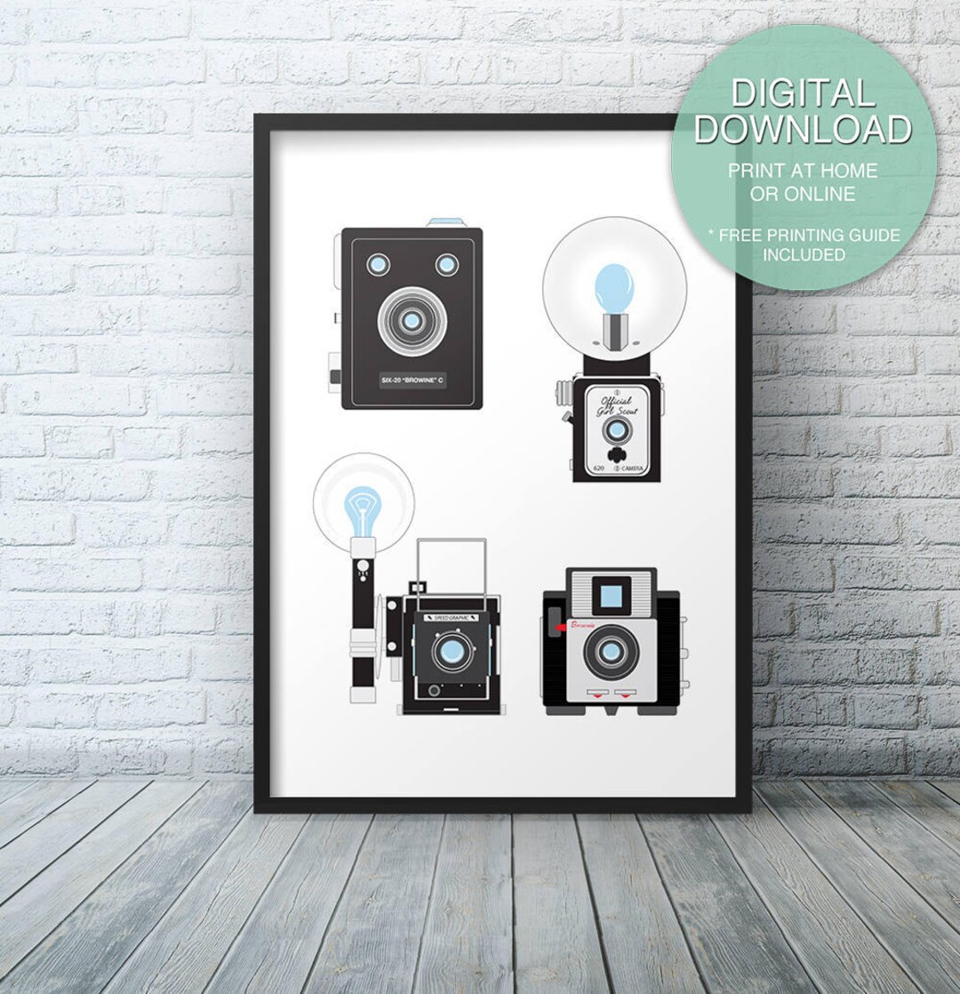 Retro Camera Decor, Printable Wall Art, Last Minute Gift, Photographer ...