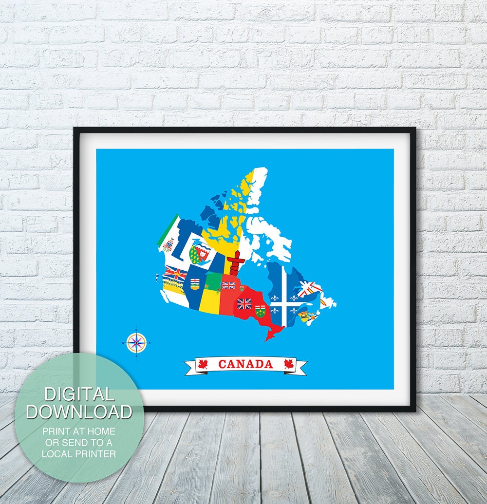 Canada Flag Decor, Printable Wall Art, Last Minute Gift, Canada Map ...
