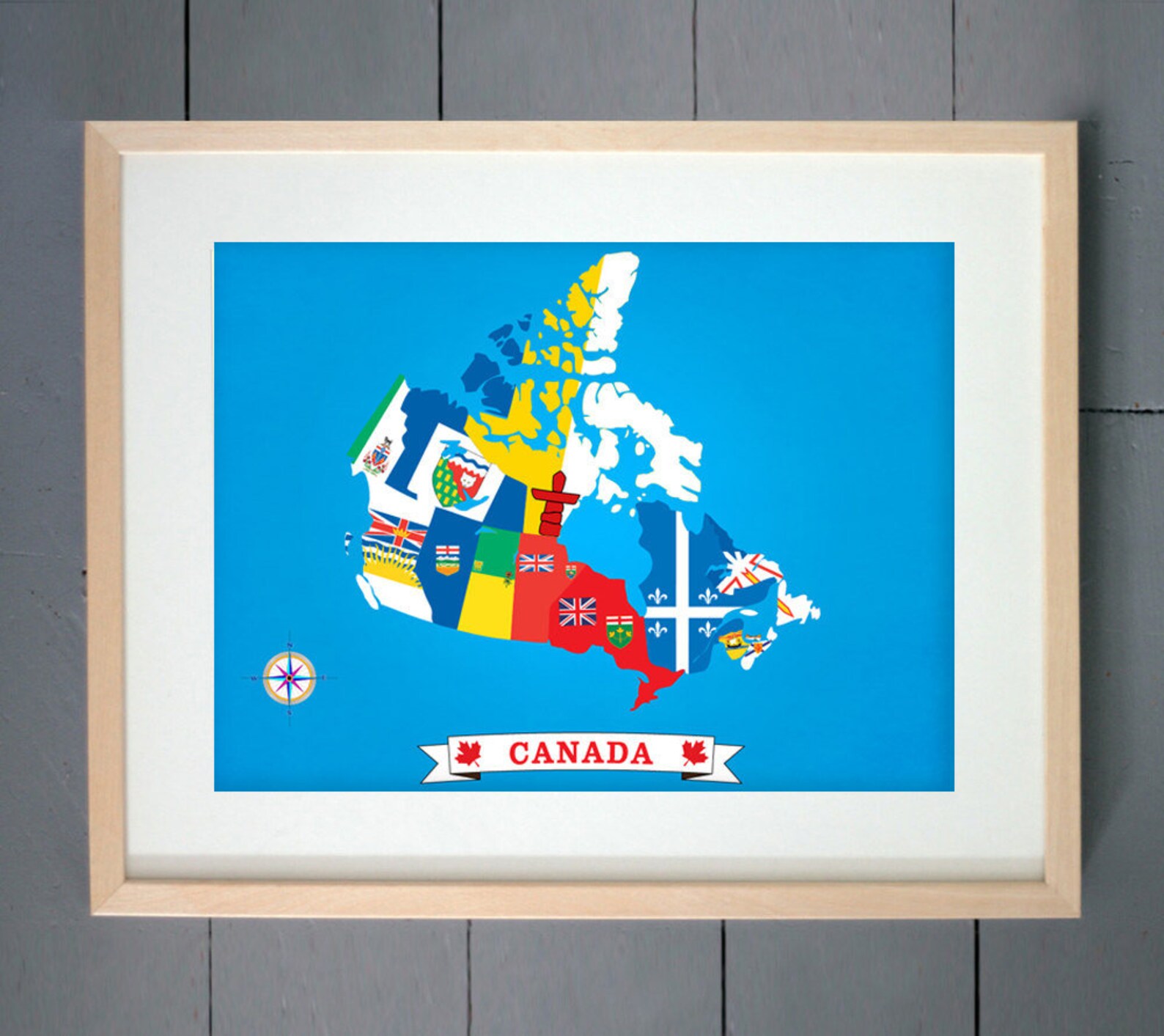 Canada Flag Decor, Printable Wall Art, Last Minute Gift, Canada Map ...