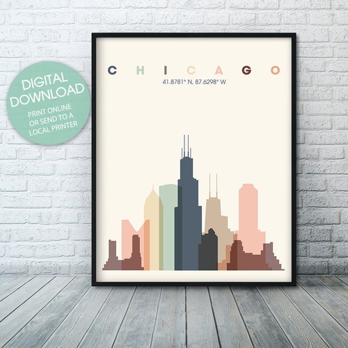 Chicago Print Chicago Wall Art Landscape Print Modern Wall - Etsy