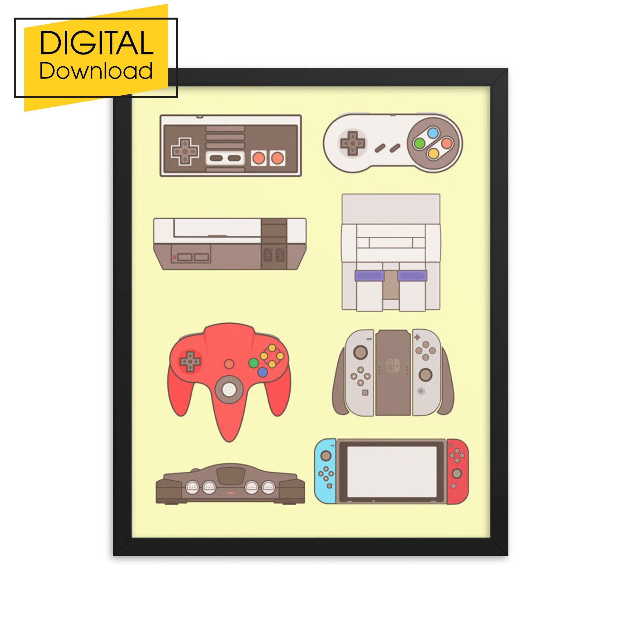 Gaming Decor With Yellow Background, Gaming Room Decor, Dorm Decor Wall ...