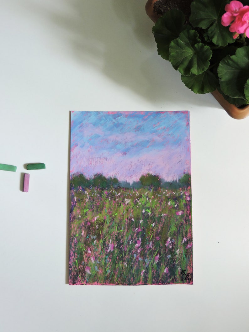 Soft Pastel Art Landscape.flower Field Painting .soft Pastel Landscape ...