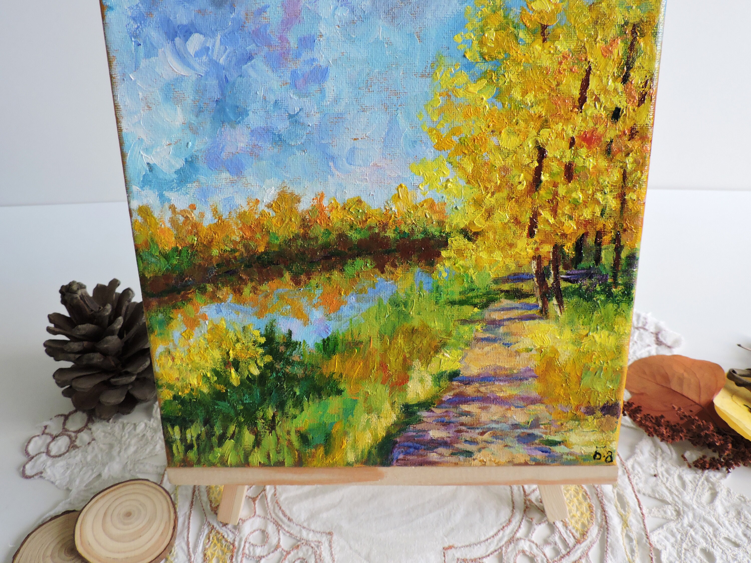 Small Original Autumn Oil Painting on Easel - Etsy
