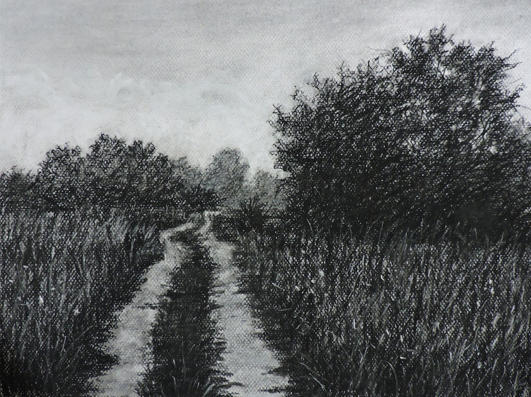 Charcoal Landscape Drawing - Etsy