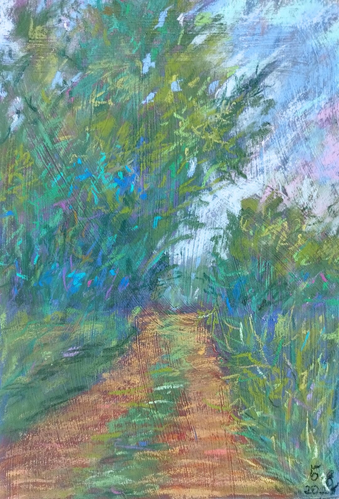 Soft Pastel Landscape Painting: Impressionist Forest Path Art, 25x17 Cm ...