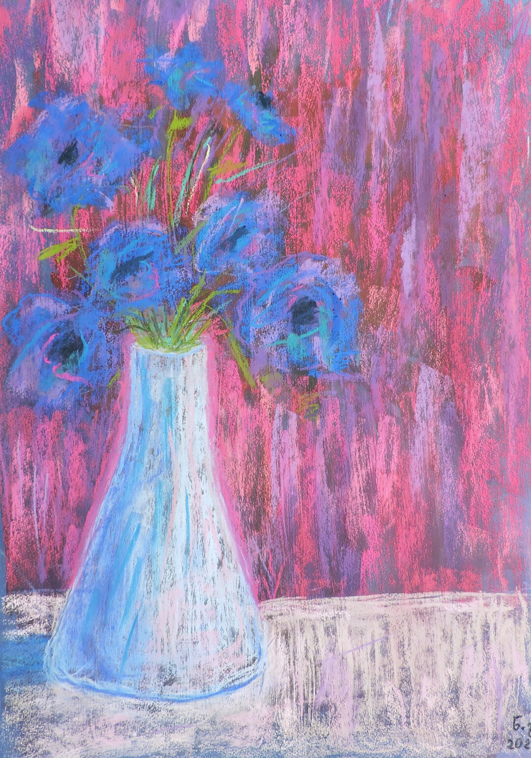 Soft Pastel Expressionist Blue Flowers in Vase - Floral Home Decor - Etsy