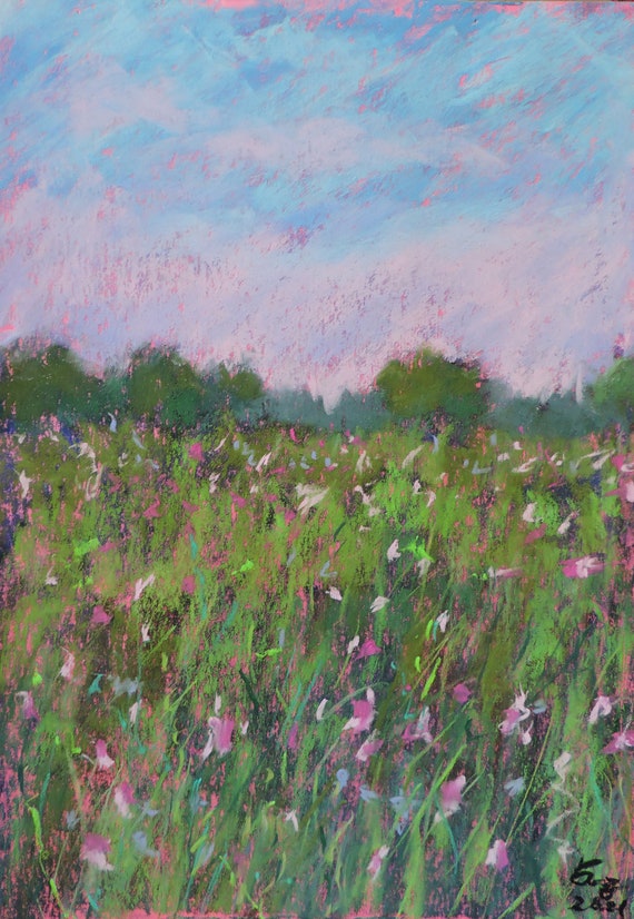 Soft Pastel Art Landscape.flower Field Painting .soft Pastel - Etsy