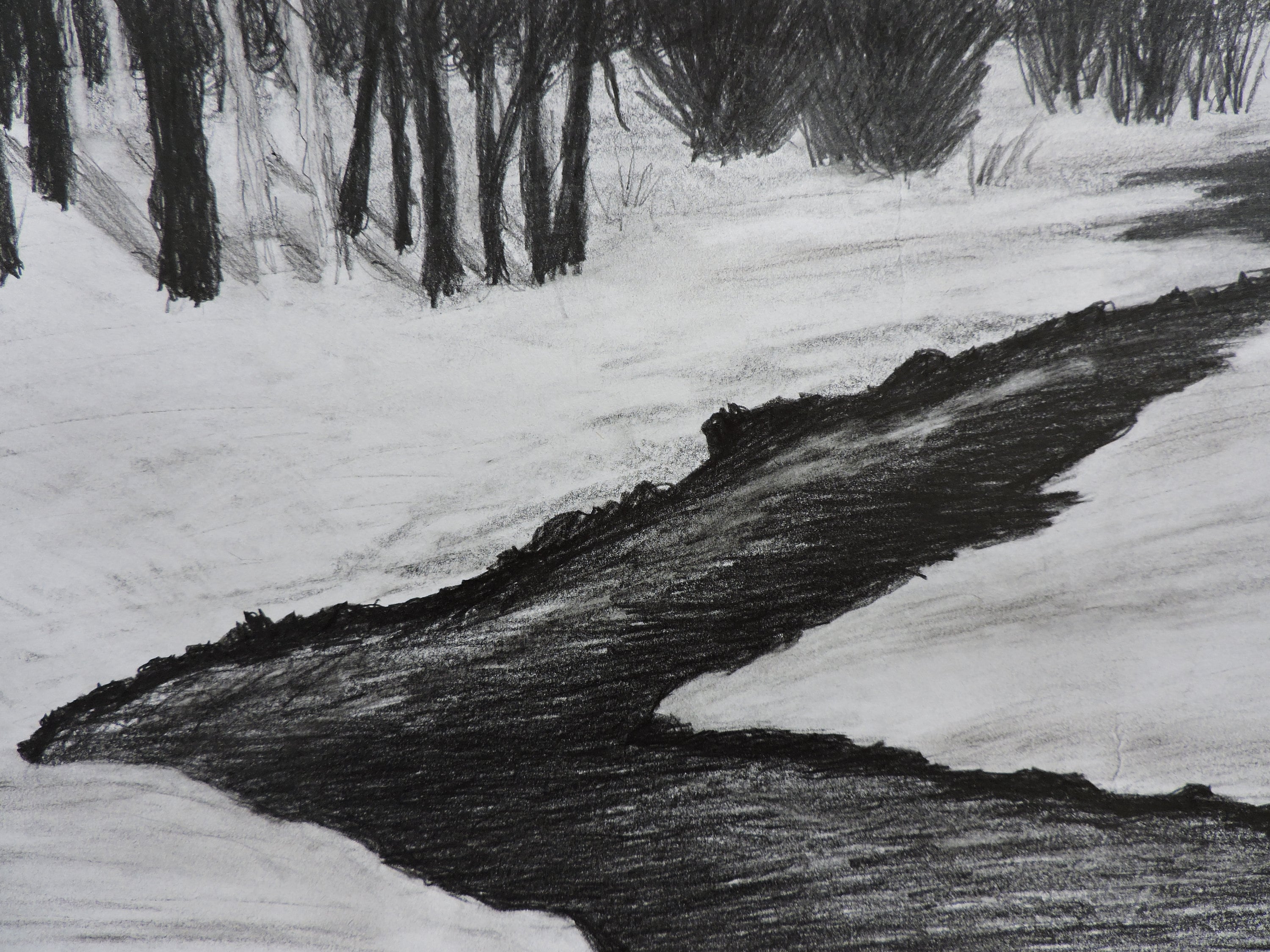 Winter Pencil Landscape Drawing - Etsy