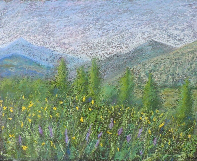 Pastel Flower Field Landscape Painting - Etsy