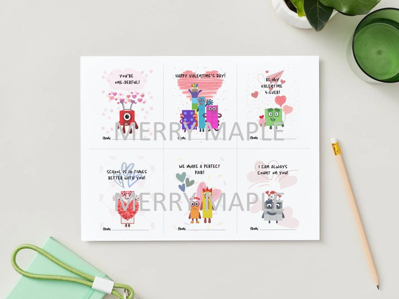 Numbers Printable Valentine’s Day Cards DIGITAL DOWNLOAD - 12 Designs ...