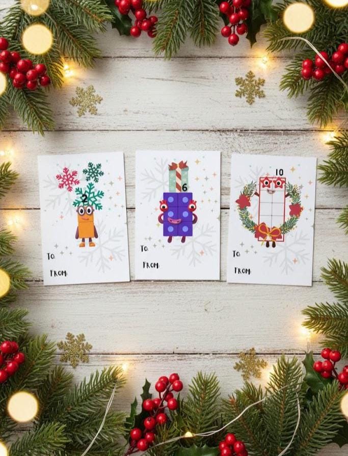 Number Block Christmas Gift Tags With Bonus Holiday Card - DIGITAL ...