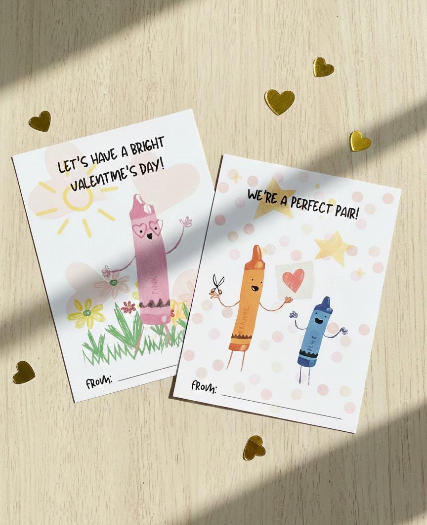 Crayons Printable Valentine’s Day Cards DIGITAL DOWNLOAD - 12 Designs ...