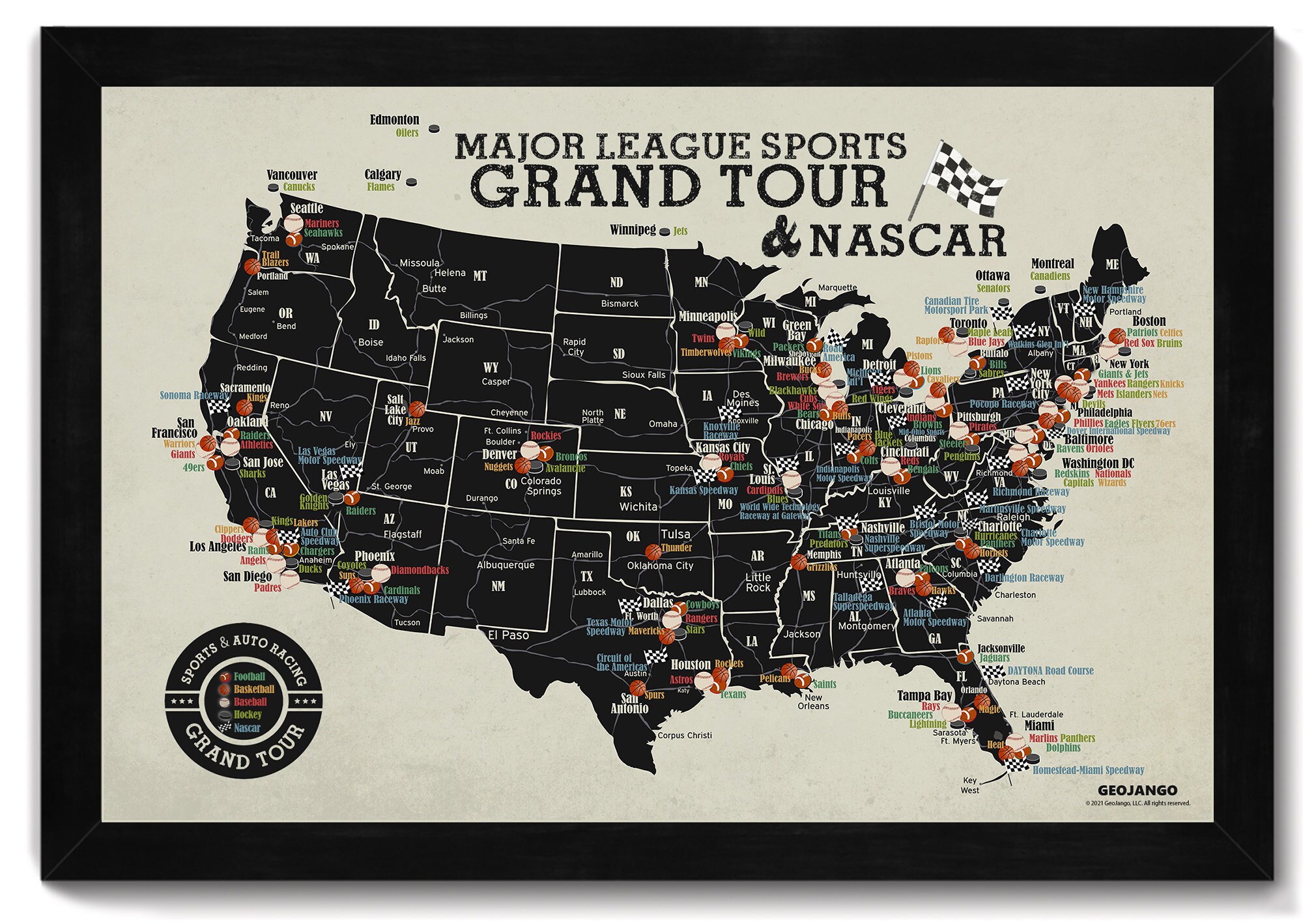 Grand Tour Sports Stadium Map: 4 Major Leagues - Hockey-basketball ...