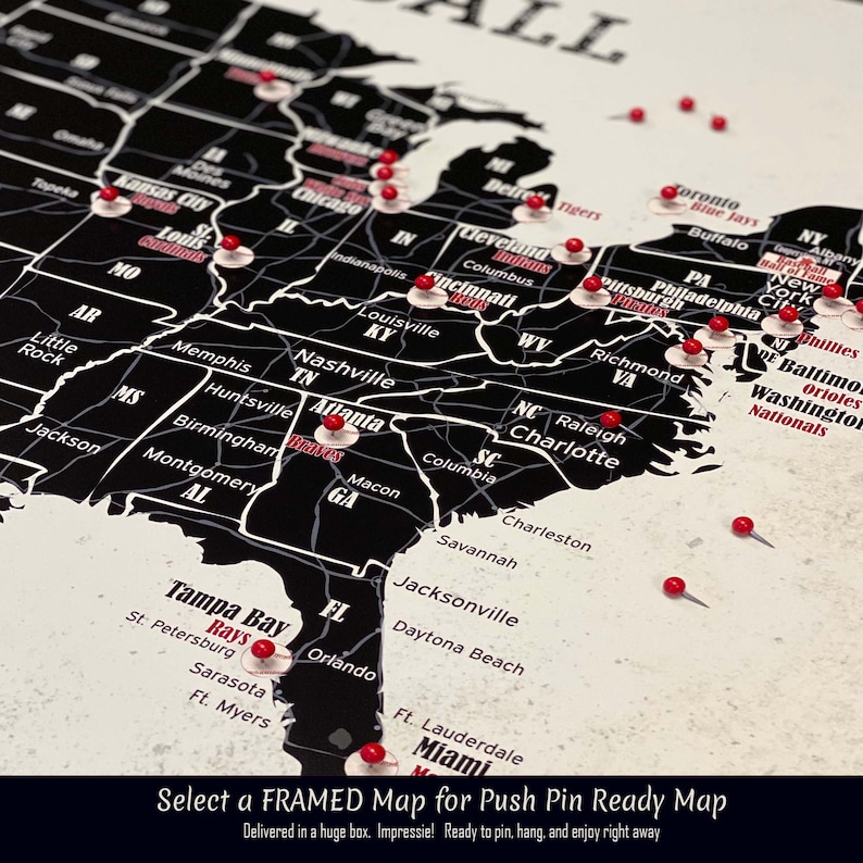 Baseball Stadium Tour Map Vintage Ballpark Bucket List - Etsy