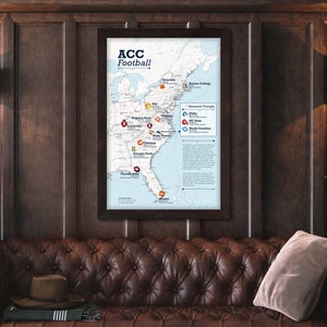 ACC Football Stadium Map: NCAA Football Poster or Pin Map | Modern ...