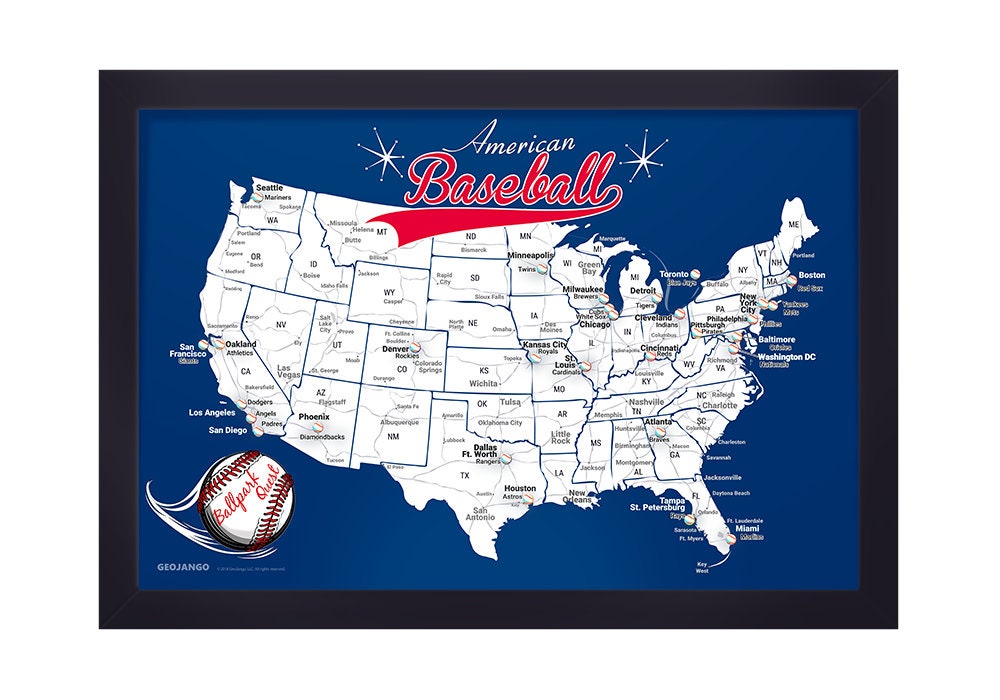 Baseball Map Los Angeles Dodgers Ballparks Sports Map - Etsy