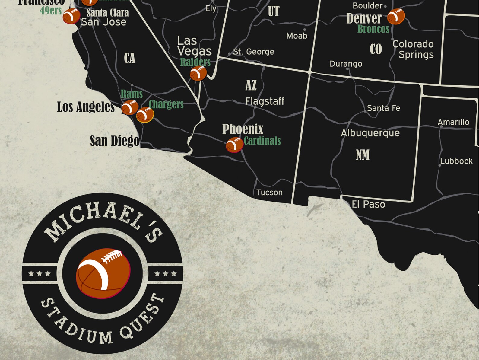 Football Stadium Map - Vintage Football Decor - Tracker Pin Map or Map ...