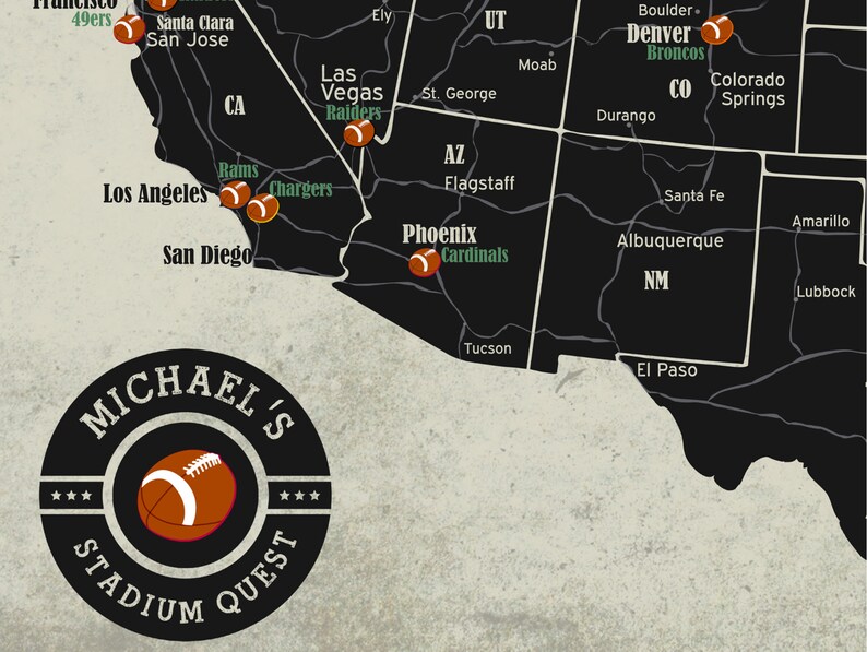 Football Stadium Map - Vintage Football Decor - Tracker Pin Map or Map ...