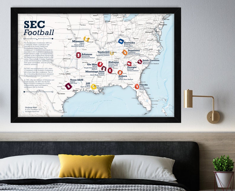 SEC Football Stadium Map: NCAA Football Poster or Pin Map - Etsy