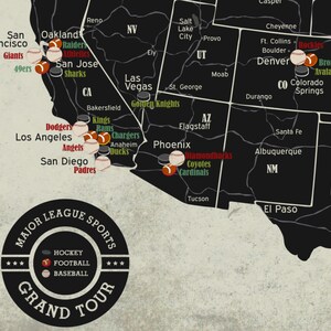 Grand Tour Stadium Map Baseball Football Hockey Stadiums | Etsy