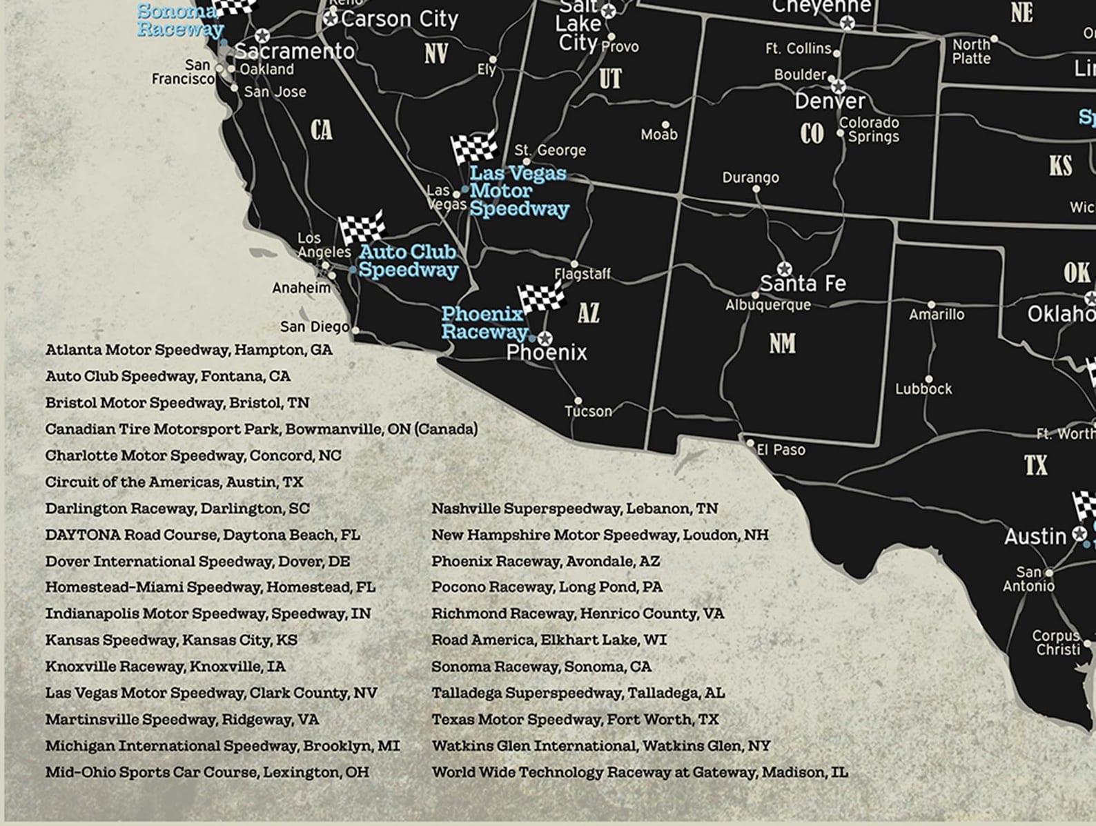 NASCAR Race Tracks Map NASAR Gift Vinitage Raceway Fan - Etsy
