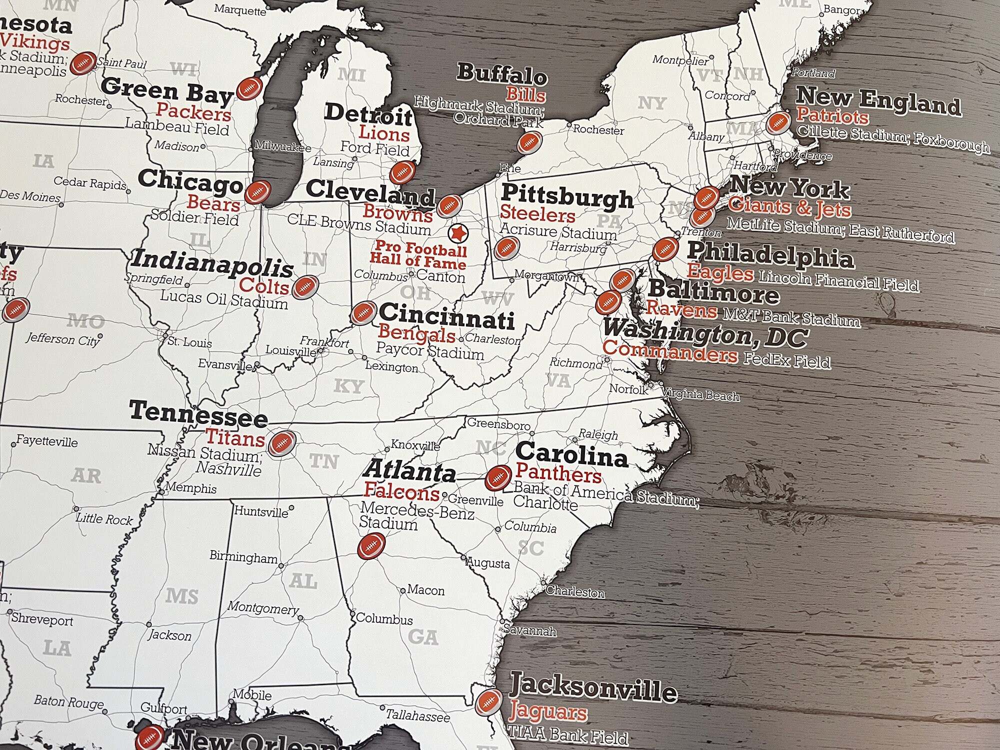 Football Stadium Tour Map | Grey Edition Football Bucket List ...