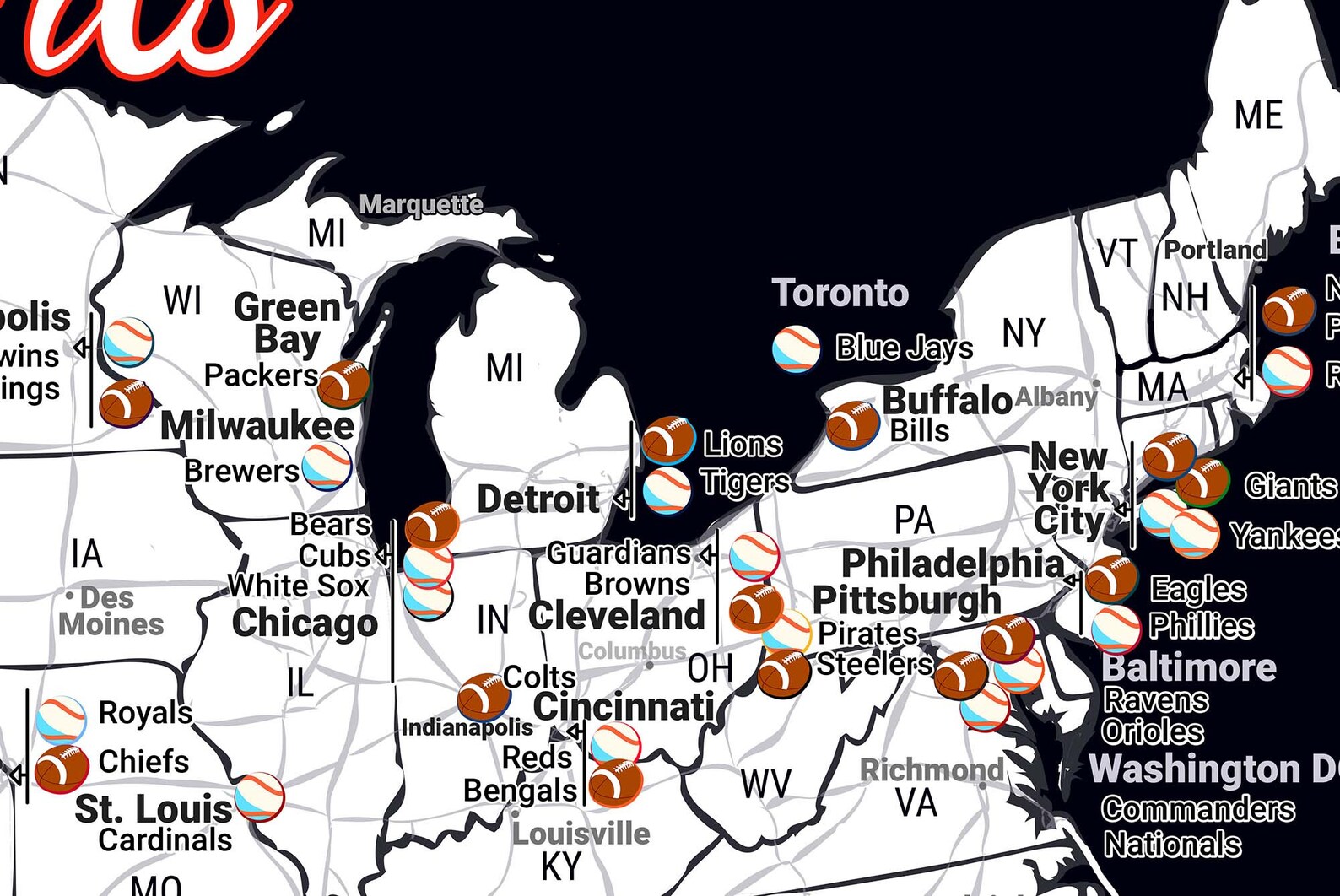 Football and Baseball Stadium Map: Baseball Park Pin Map |football ...