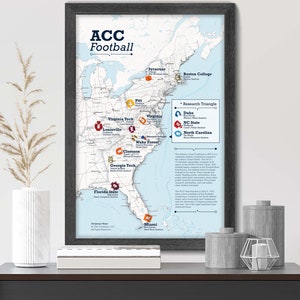 ACC Football Stadium Map: NCAA Football Poster or Pin Map | Modern ...