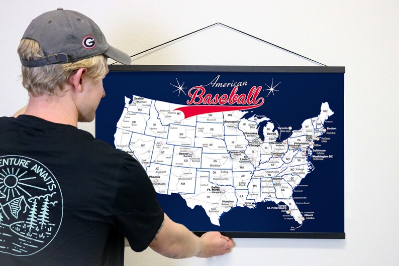 Baseball Map, NY Yankees, MLB Poster or Framed Pin Map, Baseball ...