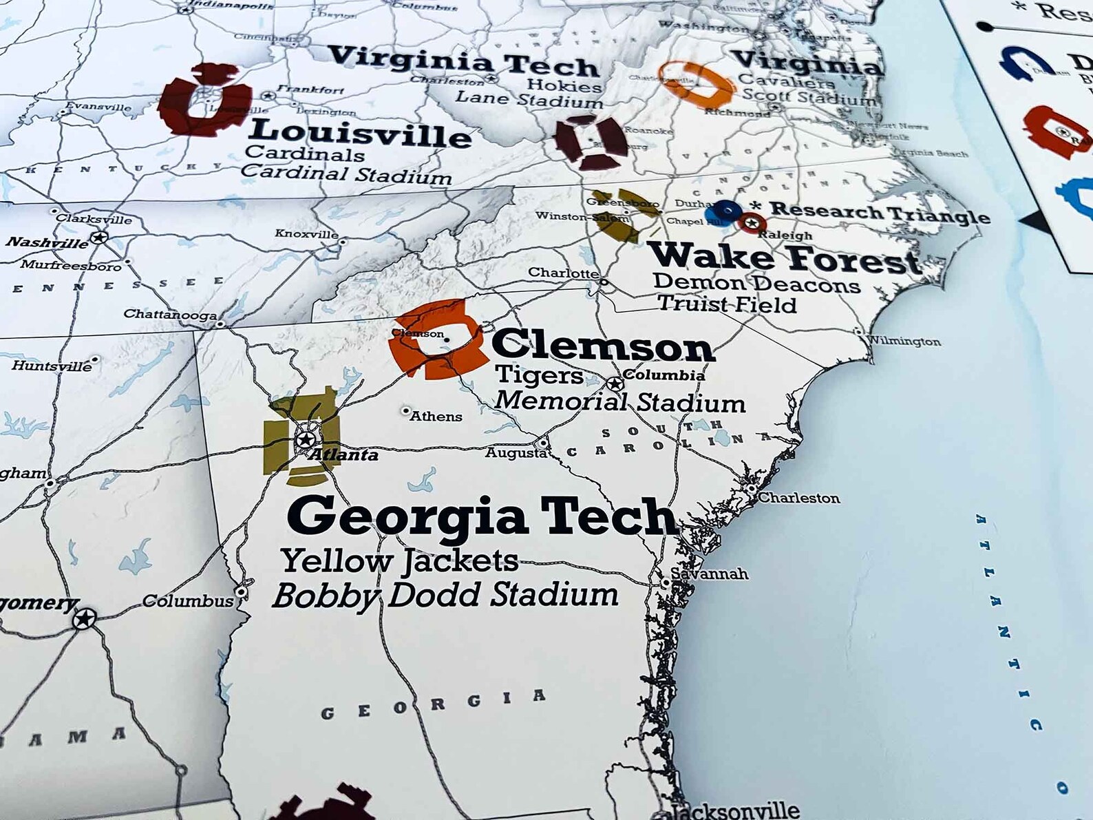 ACC Football Stadium Map: NCAA Football Poster or Pin Map - Etsy