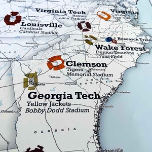 ACC Football Stadium Map: NCAA Football Poster or Pin Map | Modern ...